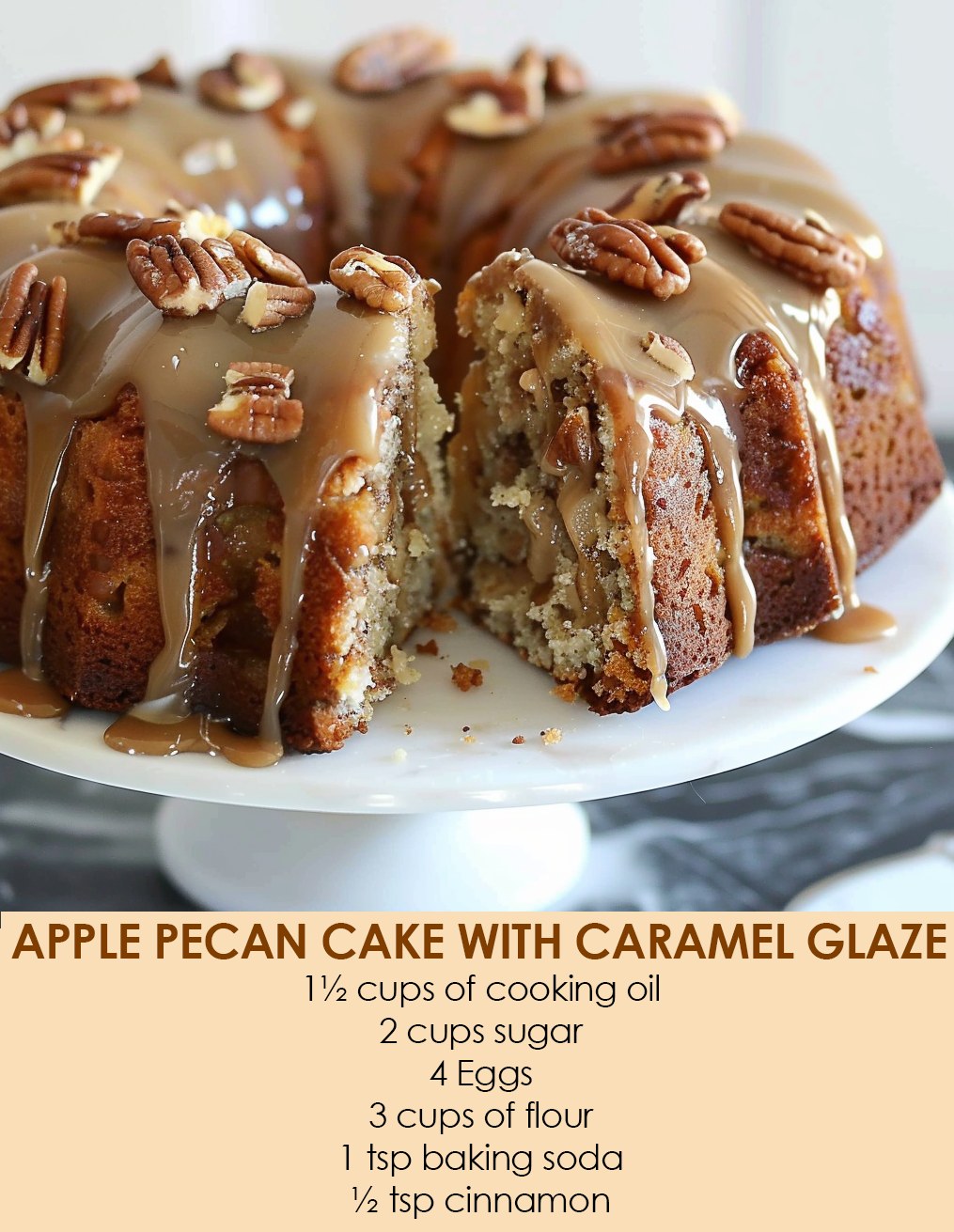 Apple Pecan Cake with Caramel Glaze - Favorite Skinny Recipe