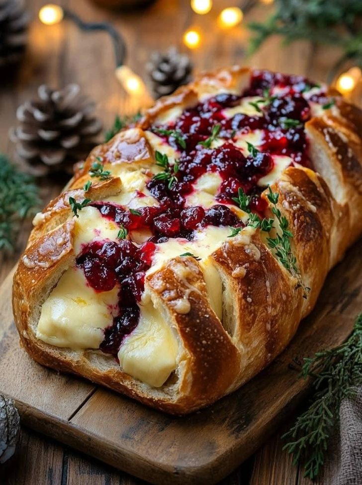 Garlic Herb Sourdough Bread Stuffed with Brie and Cranberry Sauce ...