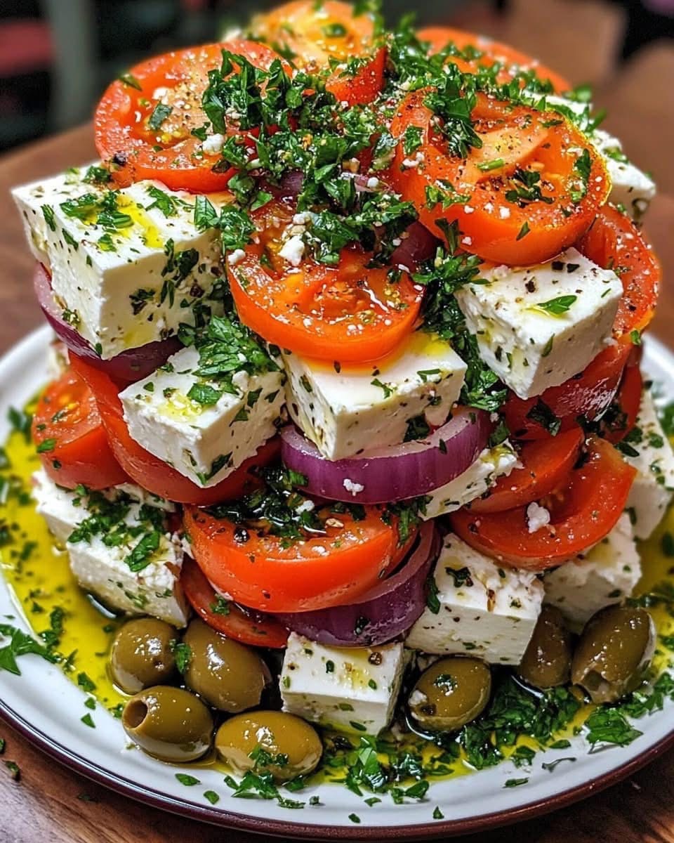 Greek Feta Salad Tower - Favorite Skinny Recipe